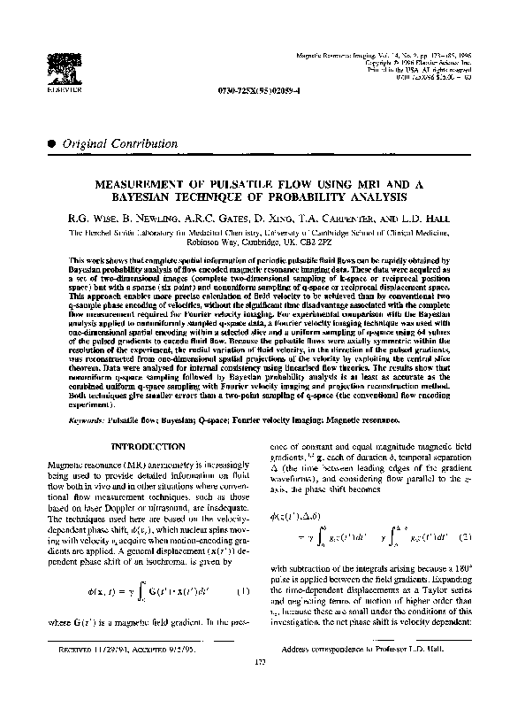 (PDF) Measurement of pulsatile flow using MRI and a Bayesian technique of probability analysis