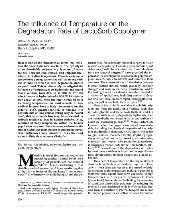 (PDF) The influence of temperature on the degradation rate of LactoSorb ...