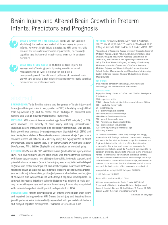 (PDF) Brain injury and altered brain growth in preterm infants ...
