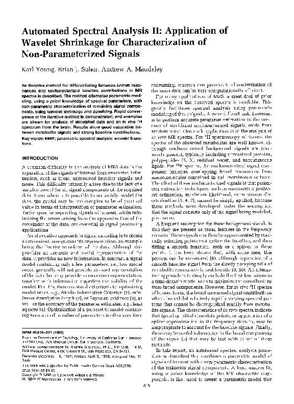 (PDF) Automated spectral analysis II: Application of wavelet shrinkage for characterization of ...