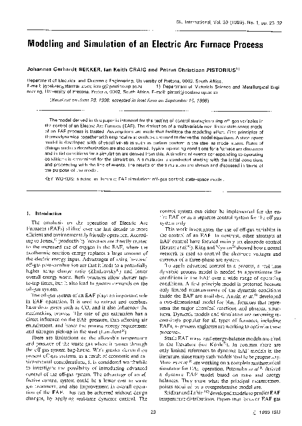 (PDF) Modeling and Simulation of an Electric Arc Furnace Process