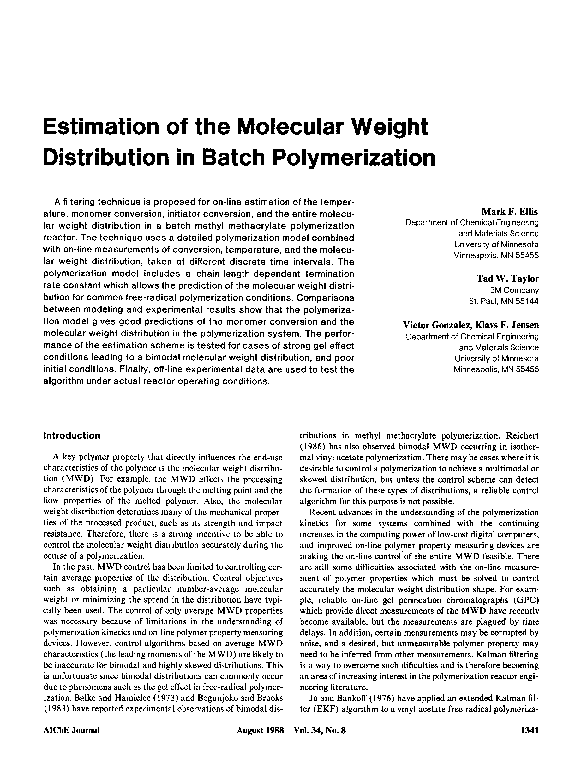 (PDF) Estimation of the molecular weight distribution in batch polymerization