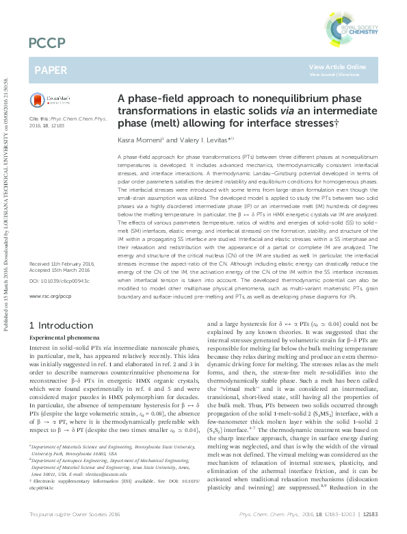 (PDF) A phase-field approach to nonequilibrium phase transformations in elastic solids via an ...