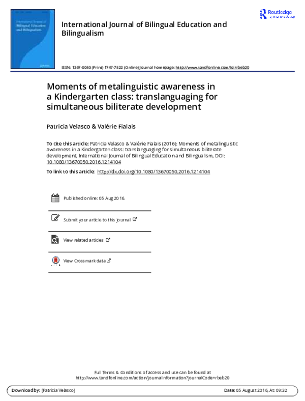 (PDF) Moments of metalinguistic awareness in a Kindergarten class ...