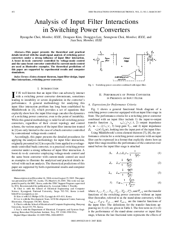 Pdf Analysis Of Input Filter Interactions In Switching Power Converters
