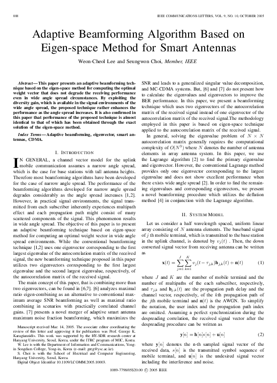 Pdf Adaptive Beamforming Algorithm Based On Eigen Space Method For