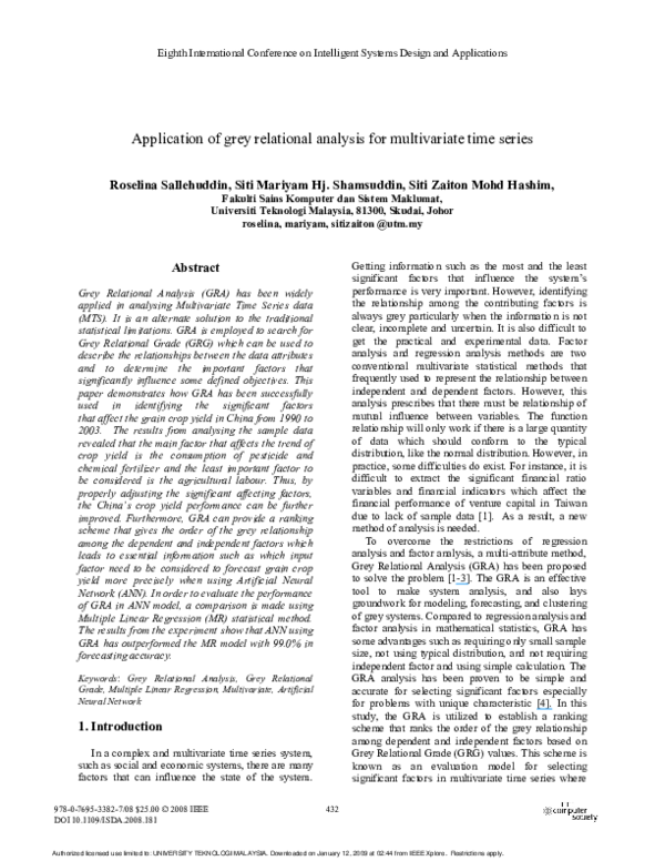 Pdf Application Of Grey Relational Analysis For Multivariate Time Series