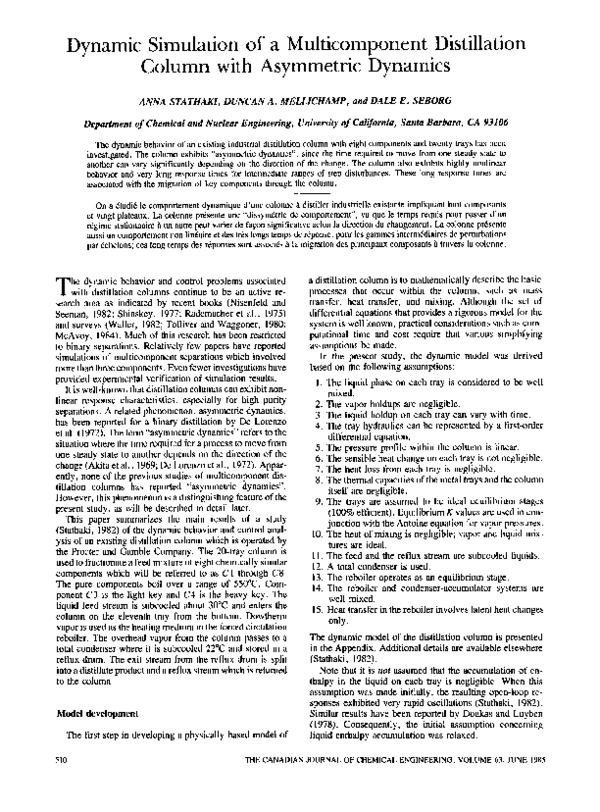 (PDF) Dynamic simulation of a multicomponent distillation column with asymmetric dynamics