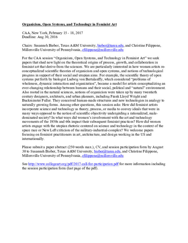 (PDF) Organicism, Open Systems, and Technology in Feminist Art
