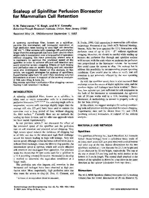 (PDF) Scaleup of spinfilter perfusion bioreactor for mammalian cell ...