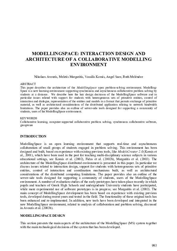 (PDF) MODELLINGSPACE: INTERACTION DESIGN AND ARCHITECTURE OF A COLLABORATIVE MODELLING ENVIRONMENT