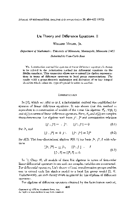 (PDF) Lie theory and difference equations. I