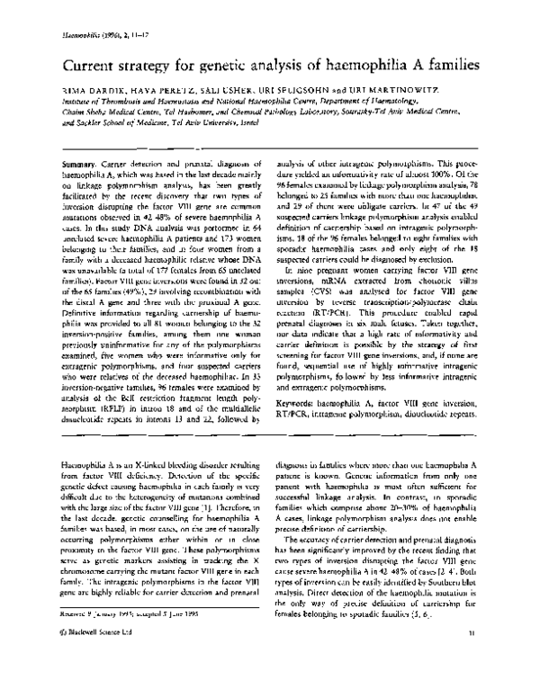 (PDF) Current strategy for genetic analysis of haemophilia A families