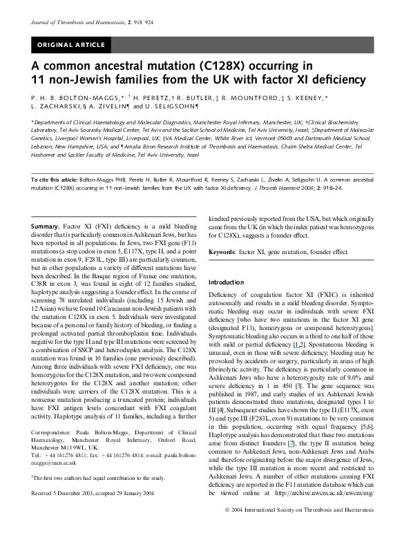 (PDF) The two common mutations causing factor XI deficiency in Jews ...