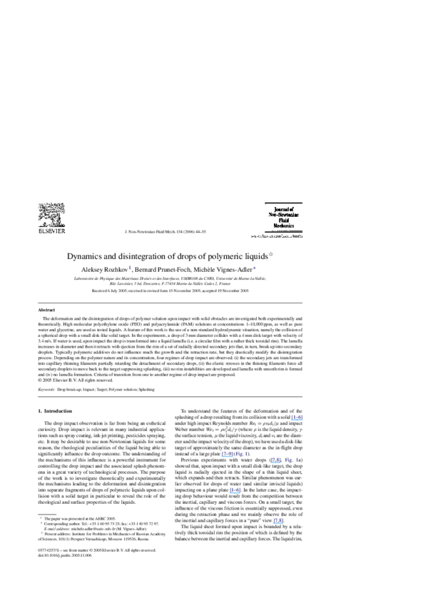 (PDF) Dynamics and disintegration of drops of polymeric liquids