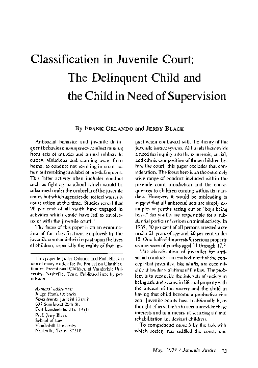 (PDF) Classification in Juvenile Court: The Delinquent Child and the ...