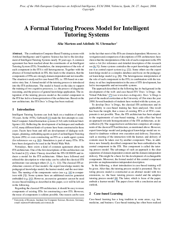 (PDF) A Formal Tutoring Process Model for Intelligent Tutoring Systems