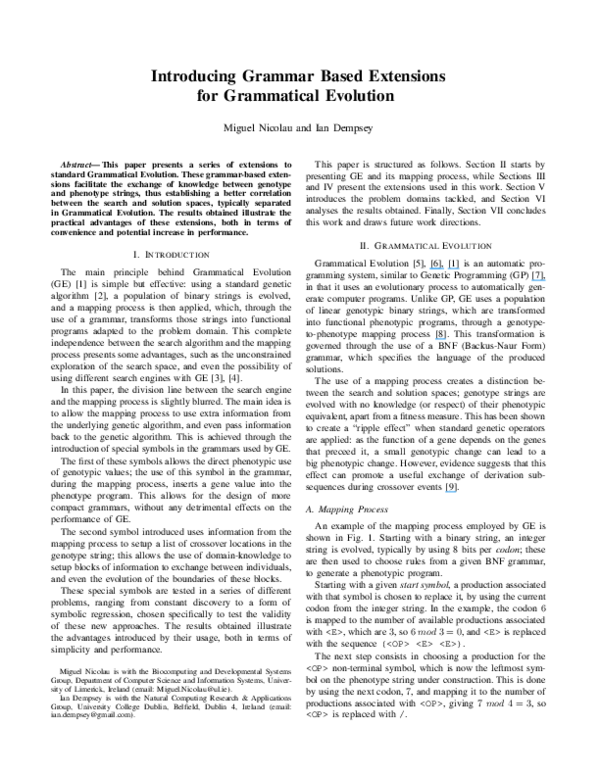 (PDF) Introducing Grammar Based Extensions for Grammatical Evolution