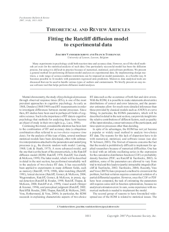 (PDF) Fitting the ratcliff diffusion model to experimental data