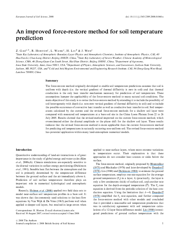 (PDF) An improved force-restore method for soil temperature prediction