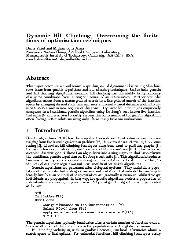 (PDF) Dynamic Hill Climbing: Overcoming the limitations of optimization ...