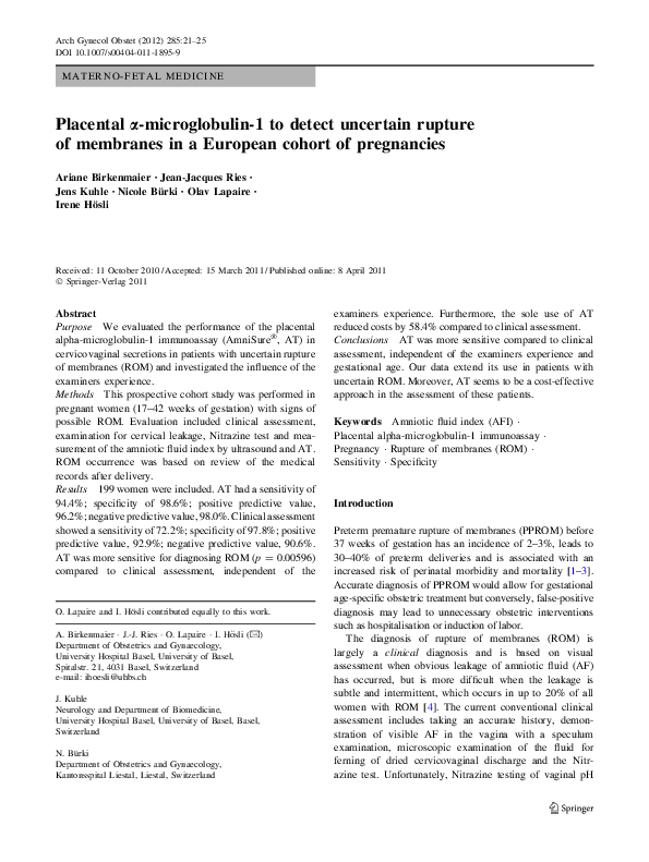 (PDF) Placental α-microglobulin-1 to detect uncertain rupture of ...