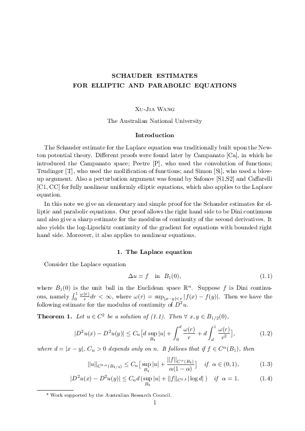 (PDF) Schauder Estimates for Elliptic and Parabolic Equations