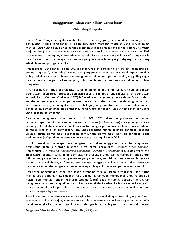 (PDF) Penggunaan Lahan dan Aliran Permukaan (Oleh : Idung Risdiyanto