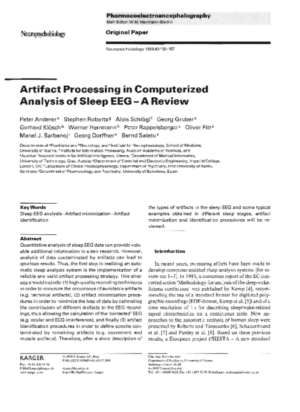 Pdf Artifact Processing In Computerized Analysis Of Sleep Eeg A Review