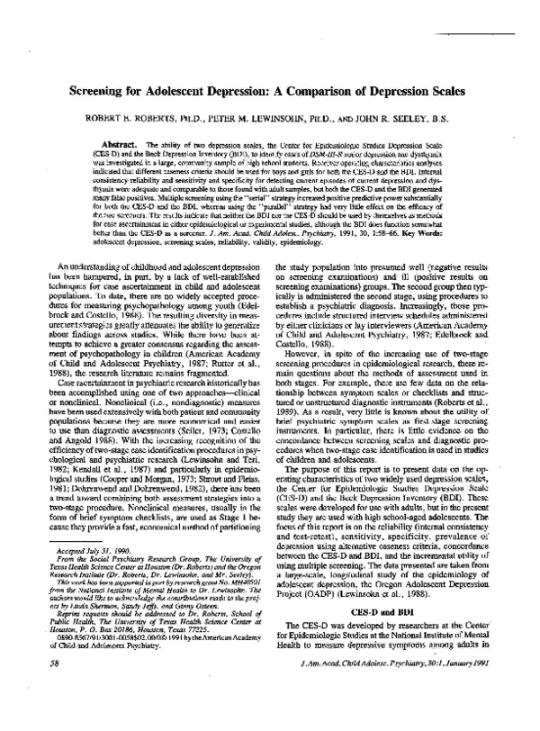 (PDF) Screening for Adolescent Depression: A Comparison of Depression ...