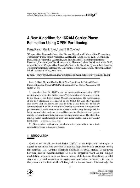 Pdf A New Algorithm For 16qam Carrier Phase Estimation Using Qpsk