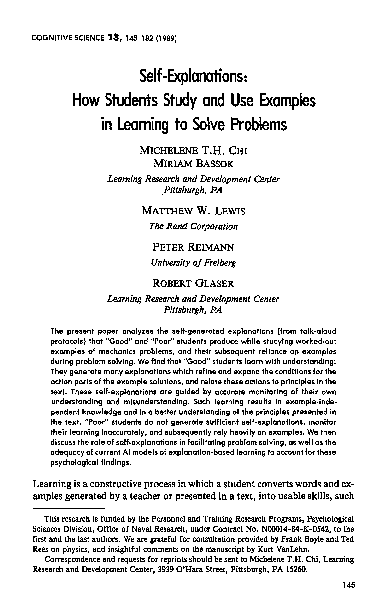 (PDF) Self-Explanations: How Students Study and Use Examples in ...