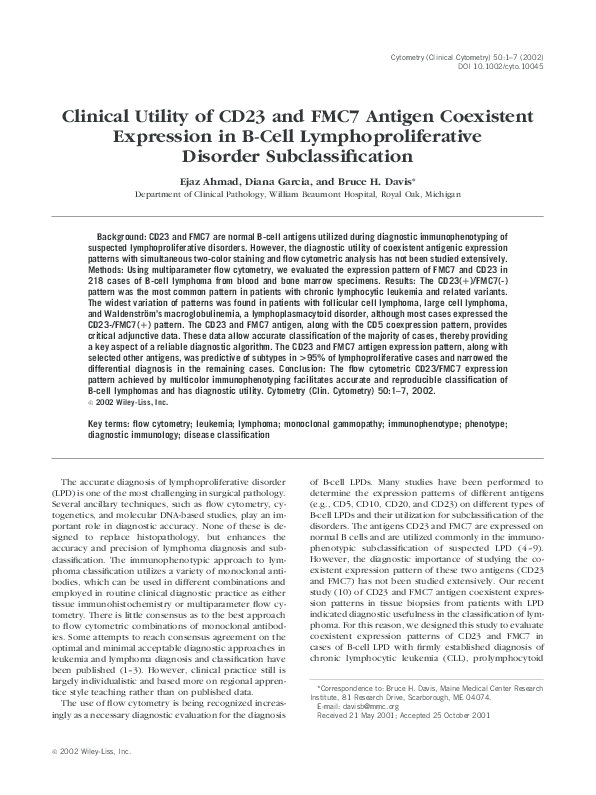 (PDF) Clinical utility of CD23 and FMC7 antigen coexistent expression ...