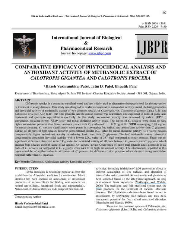 (PDF) Comparative Efficacy of Phytochemical Analysis and Antioxidant Activity of Methanolic ...