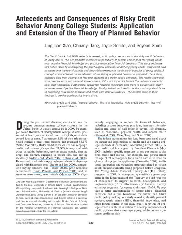 (PDF) Antecedents and Consequences of Risky Credit Behavior Among ...