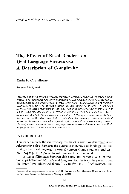 (PDF) The effects of basal readers on oral language structures: A ...