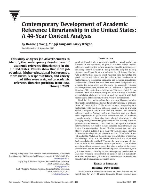 (PDF) Contemporary Development of Academic Reference Librarianship in ...