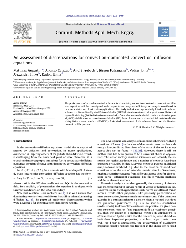 An Assessment Of Discretizations For Convection Dominated Convection Diffusion Equations
