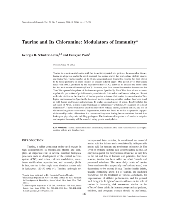 (PDF) Taurine and Its Chloramine: Modulators of Immunity