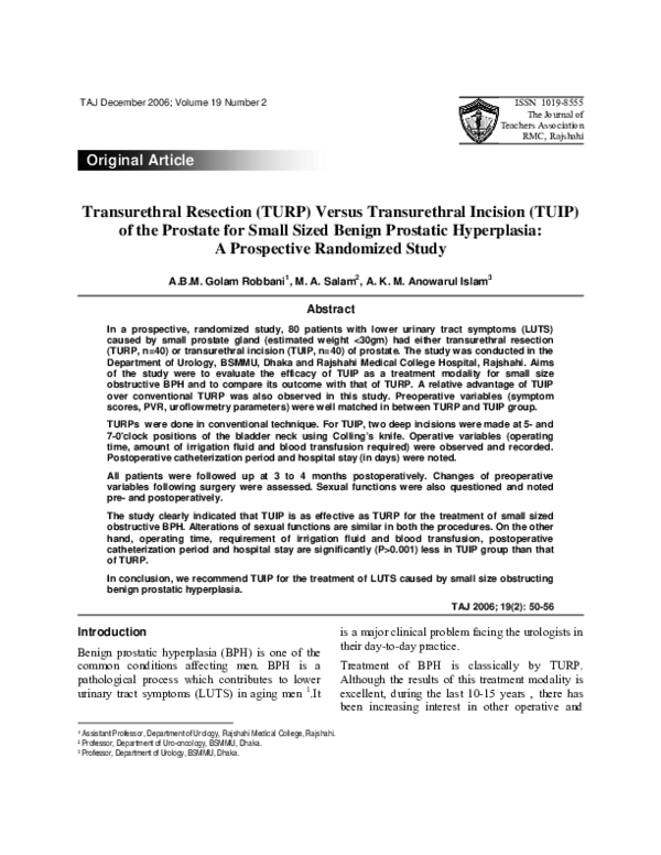 (PDF) Transurethral Resection (TURP) Versus Transurethral Incision ...