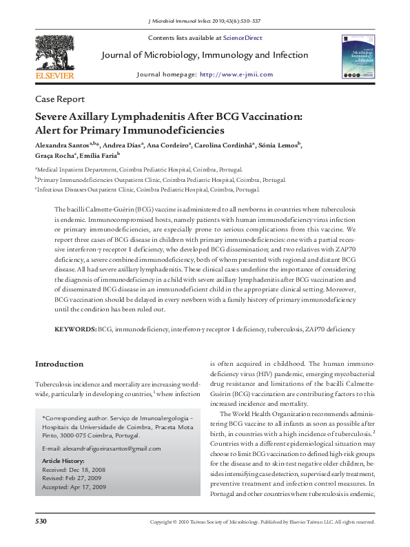 (PDF) Severe Axillary Lymphadenitis After BCG Vaccination: Alert for ...