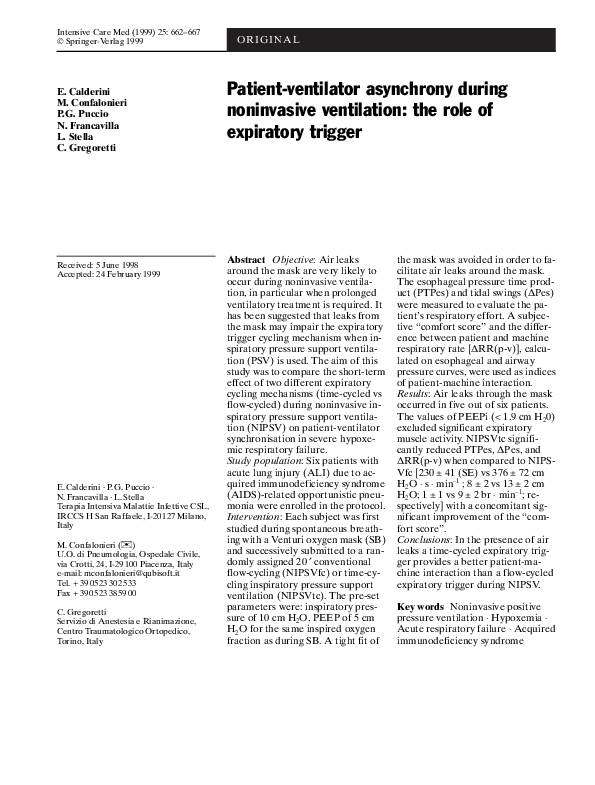 (PDF) Patient-ventilator asynchrony during noninvasive ventilation: the role of expiratory trigger
