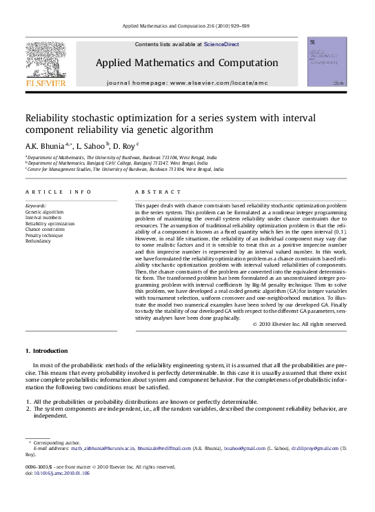 Pdf Reliability Stochastic Optimization For A Series System With