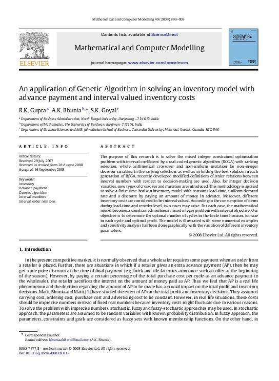 Pdf An Application Of Genetic Algorithm In Solving An Inventory Model