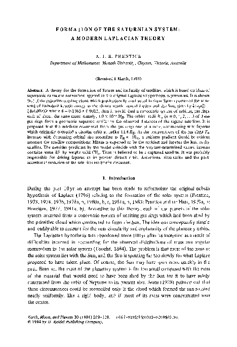 (PDF) Formation of the saturnian system: A modern Laplacian theory