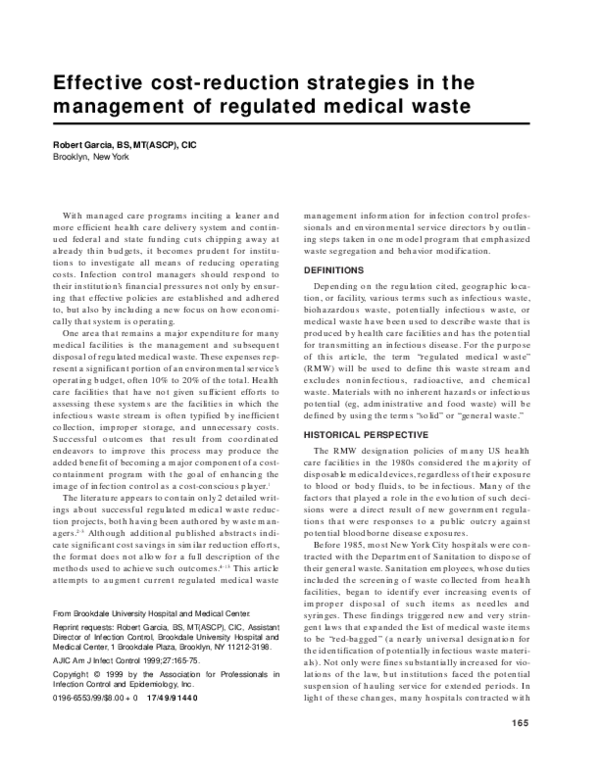 (PDF) Effective cost-reduction strategies in the management of regulated medical waste