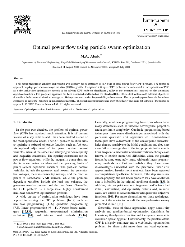 Pdf Optimal Power Flow Using Particle Swarm Optimization