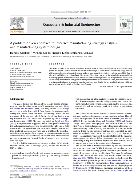 (PDF) A problem driven approach to interface manufacturing strategy analysis and manufacturing ...