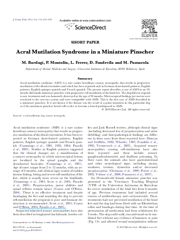 (PDF) Acral Mutilation Syndrome in a Miniature Pinscher