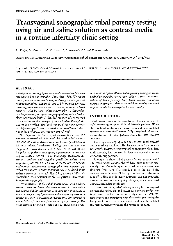 (PDF) Transvaginal sonographic tubal patency testing using air and ...